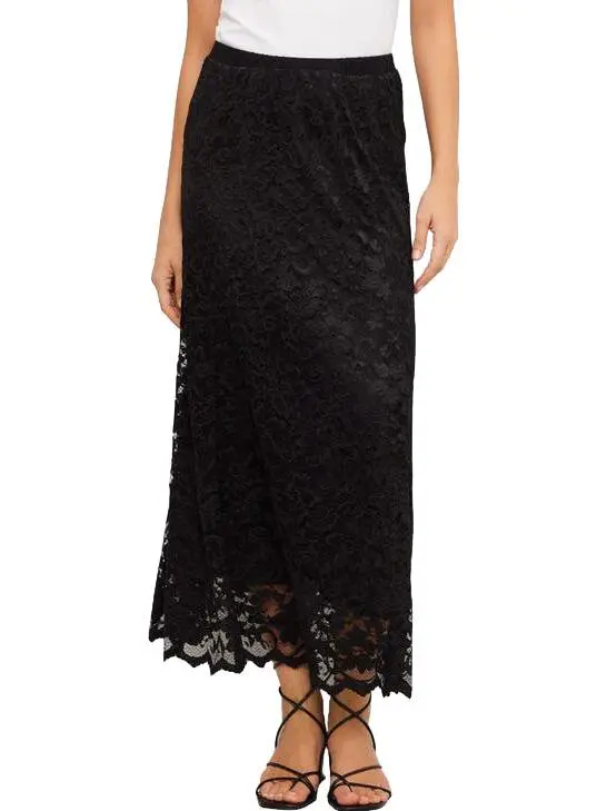 Karen Kane Lace Midi Skirt With Scalloped Hem - Black