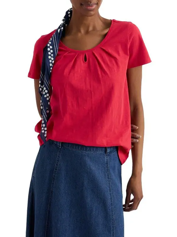 SEASALT CORNWALL Organic Cotton Keyhole T-shirt - Raspberry