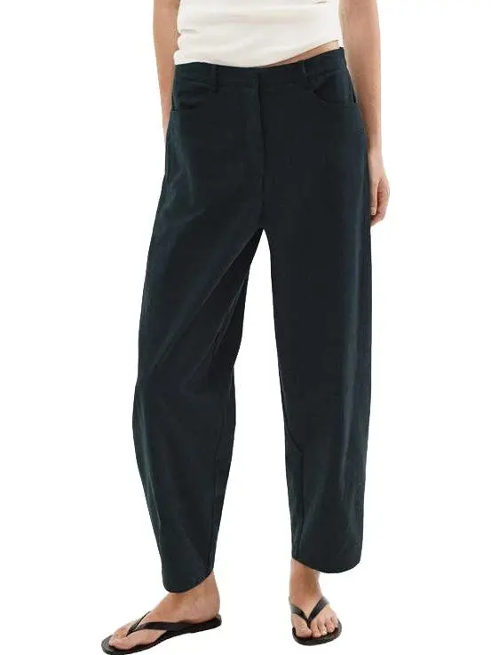 Mango High-waisted Balloon Pants With Tapered Leg - Navy