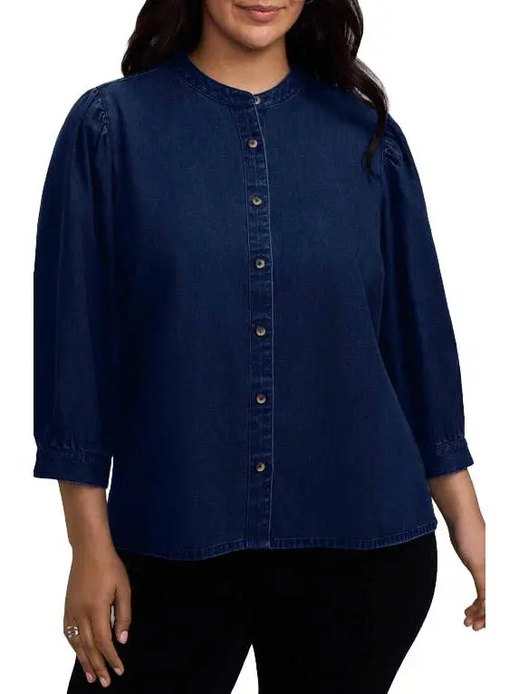 Foxcroft Helsa Puff Sleeve Denim Shirt - Medium Wash