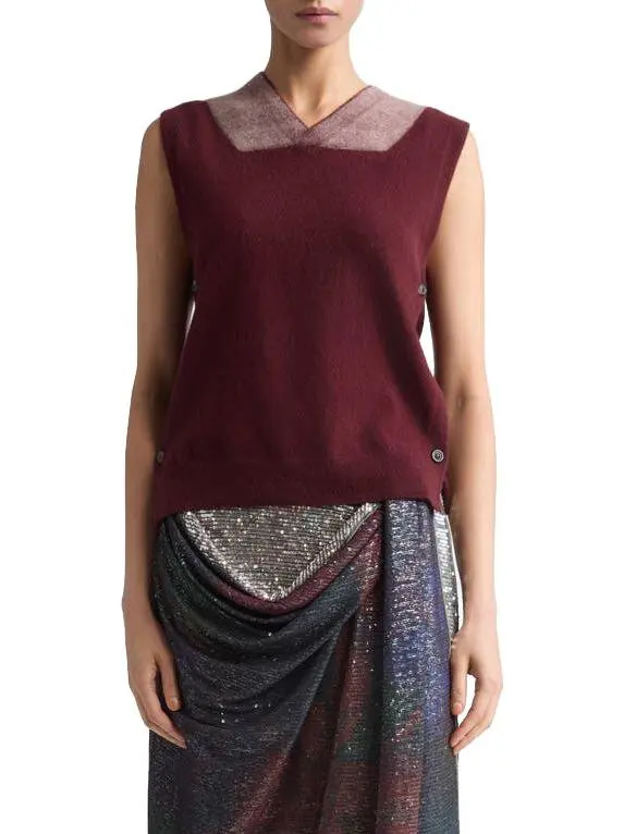 MAISON MARGIELA Virgin Wool Trompe L'oeil Sweater Vest - Bordeaux/ecru