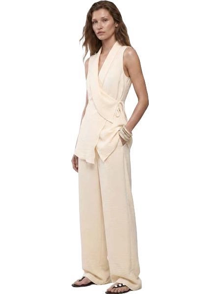 Koton Belted Wide Leg Full Length Trousers - Beige
