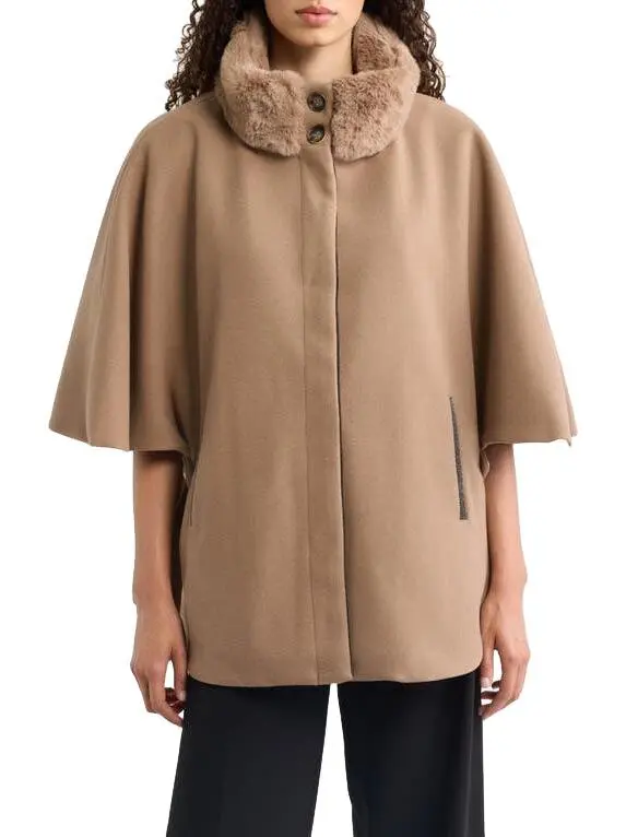 Via Spiga Faux Fur Collar Cape - Black