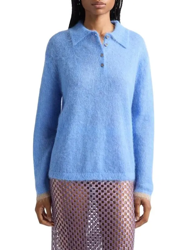 ZANKOV Ryan Alpaca & Mohair Blend Polo Sweater - Powder