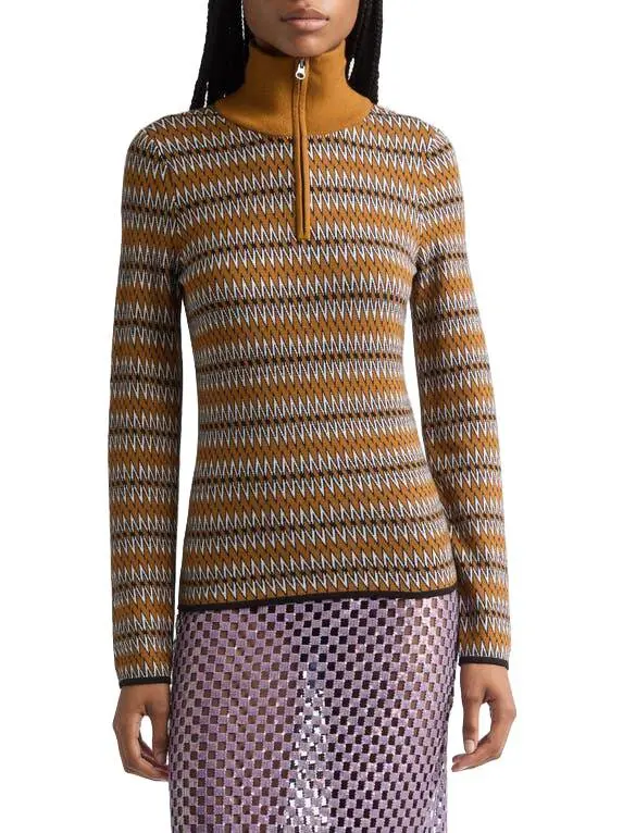 ZANKOV Merino Wool Jacquard Half-zip Sweater - Cognac