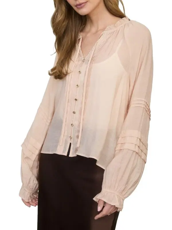 ZOE AND CLAIRE Ruffle Tie Neck Top - Blush