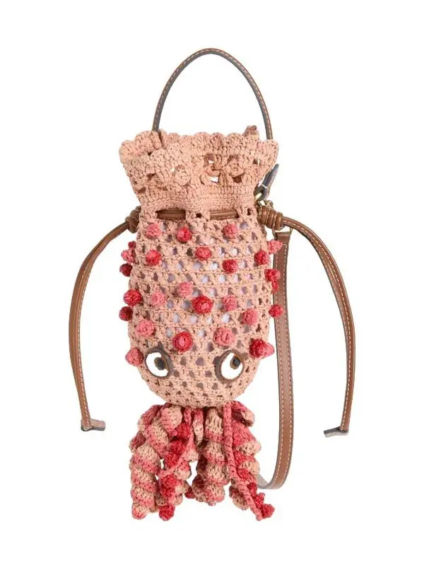 ANYA HINDMARCH Crochet Raffia Squid Crossbody Bag - Natural