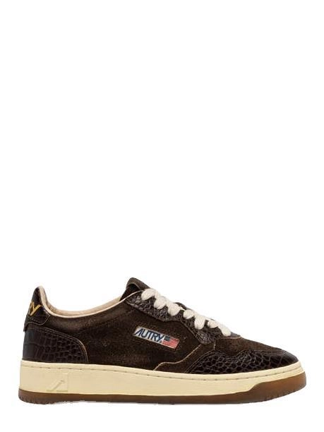 AUTRY Medalist Low Croc Embossed Leather Sneakers - Mustang/brown
