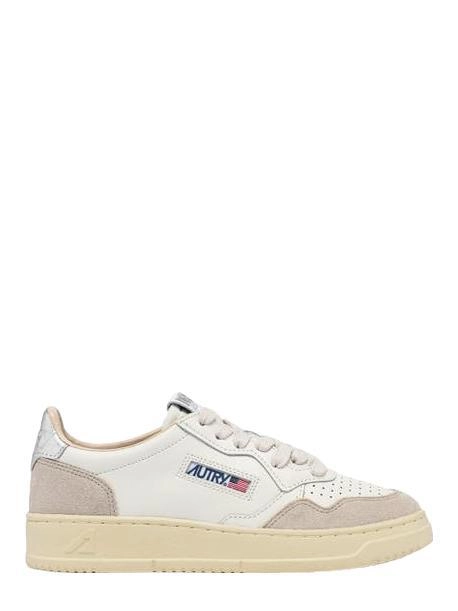 AUTRY Medalist Low Croc Embossed Leather Sneakers - White/silver