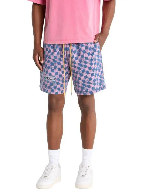 DIET STARTS MONDAY Warped Checker Shorts - Lavender/navy