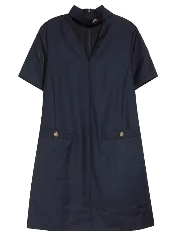 Moncler Wool Gabardine Scarf Neck Mini Dress - Blue
