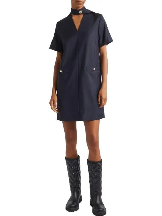 Moncler Wool Gabardine Scarf Neck Mini Dress - Blue