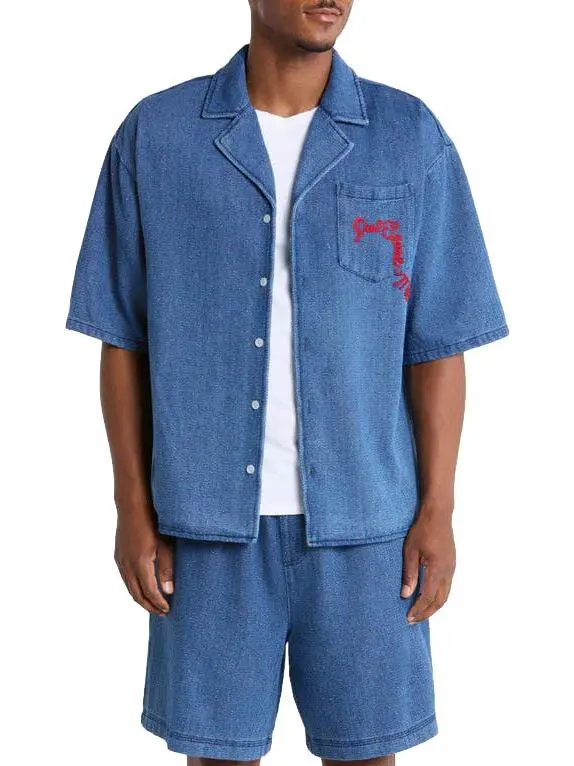 DIET STARTS MONDAY Dropoff Canvas Camp Shirt - Indigo/red