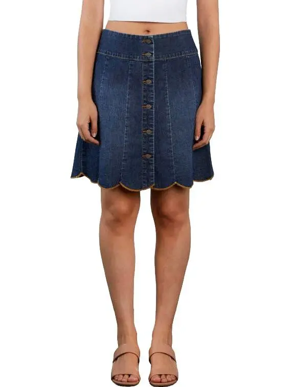 WASH LAB DENIM Scalloped Hem Button-front Miniskirt - Rustic Denim