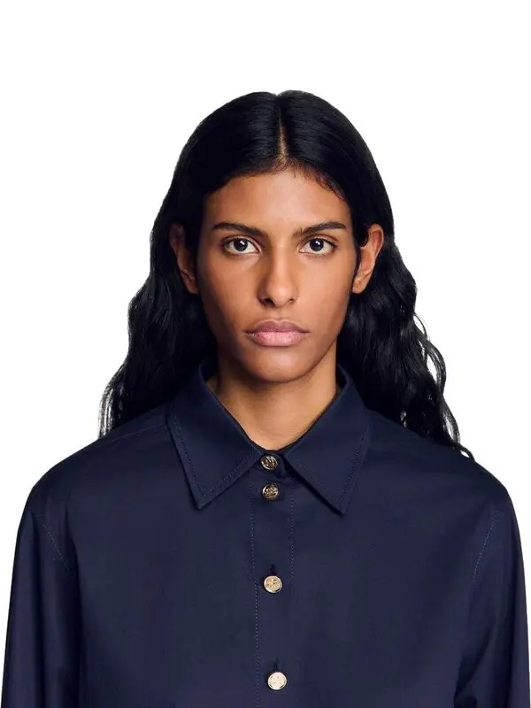 Sandro Cotton Shirt With Wide Cuffs - Navy Blue