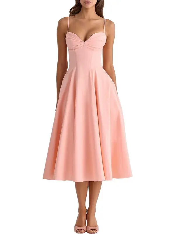 House Of Cb Dahlia Stretch Cotton Cocktail Dress - Peach