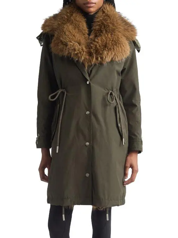 Moncler Halicte Down Parka With Removable Faux Fur Lining - Green
