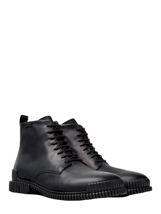 Camper Pix Leather Ankle Boots With Lace-up Closure - Black