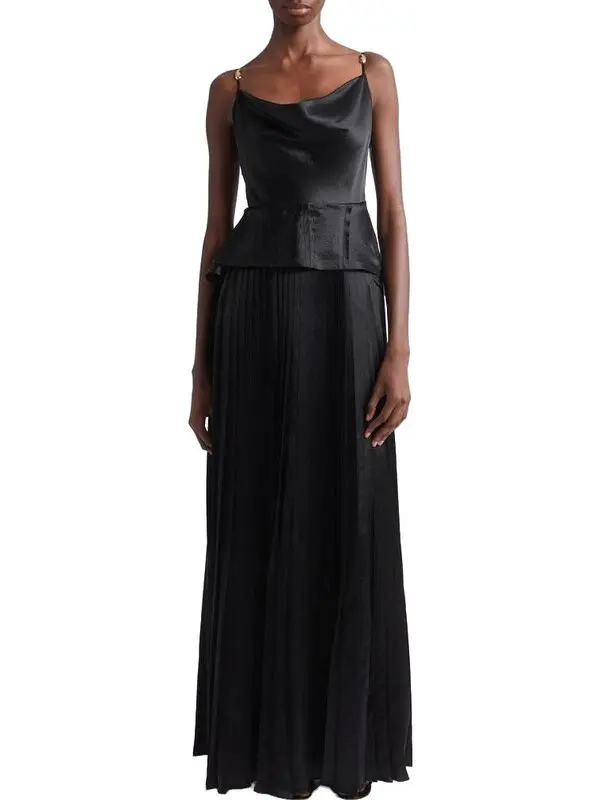 JASON WU Cowl Neck Peplum Satin Gown - Black