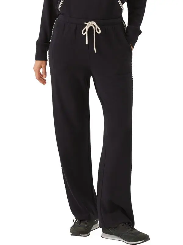 Karen Kane Edge Stitch Wide Leg Sweatpants - Black