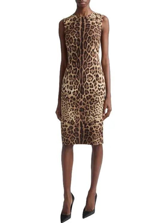 Dolce & Gabbana Leopard Print Stretch Silk Charmeuse Shift Dress - Leo New