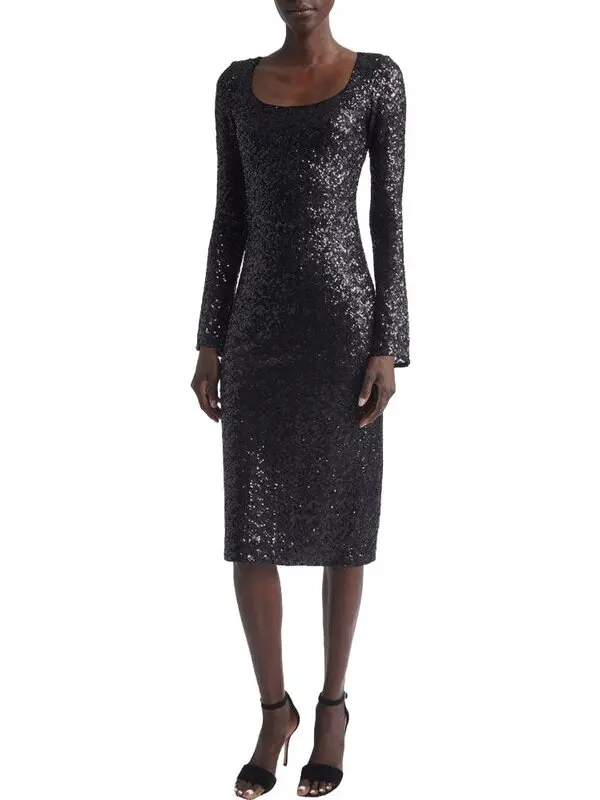 St. John Long Sleeve Sequin Sheath Dress - Black