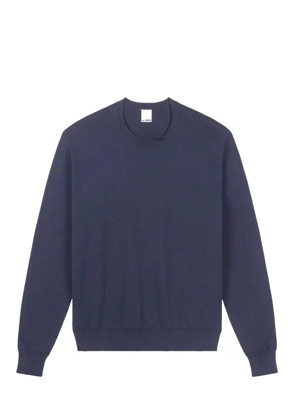 LE PERE Twist Collar Cotton Sweater - Sleight Blue