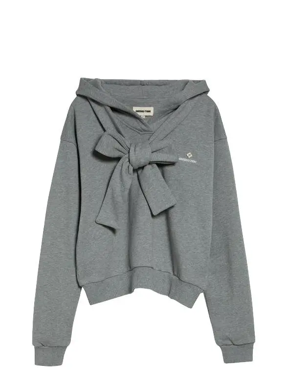 SHUSHU/TONG Cotton Fleece Hoodie With Bow Detail - Grey
