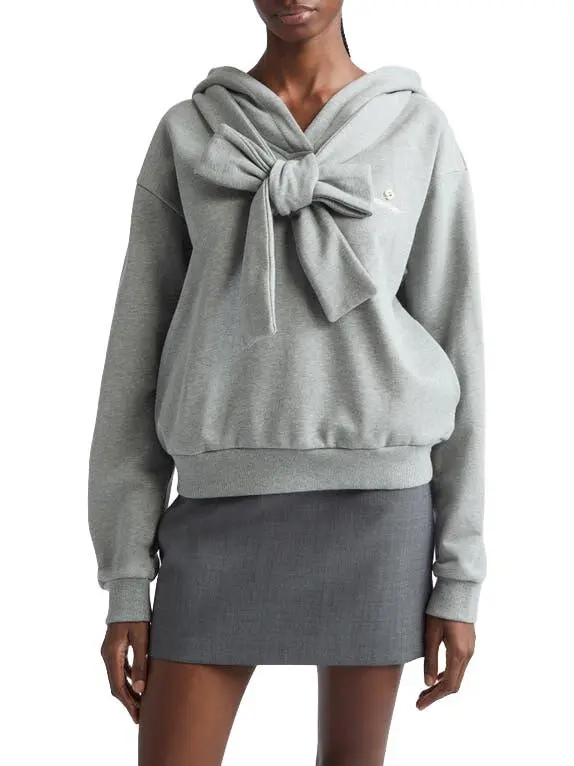 SHUSHU/TONG Cotton Fleece Hoodie With Bow Detail - Grey
