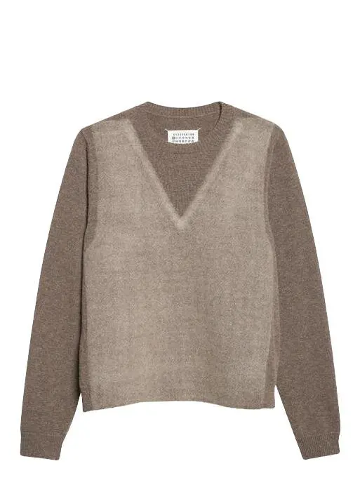 MAISON MARGIELA Trompe L'oeil Virgin Wool Sweater - Mud/ecru