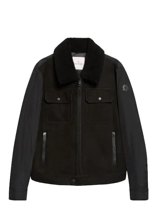 Moncler Zerique Mixed Media Down Jacket With Suede And Fleece - Black