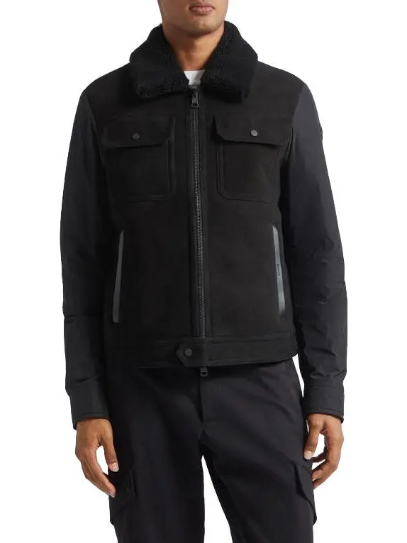 Moncler Zerique Mixed Media Down Jacket With Suede And Fleece - Black