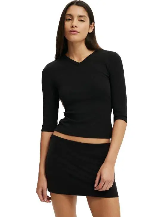 COTTON ON 90s V-neck 3/4 Sleeve Top - Black