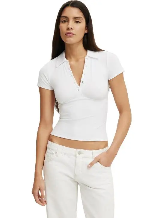 COTTON ON Hold Me" Polo Short Sleeve Top - White