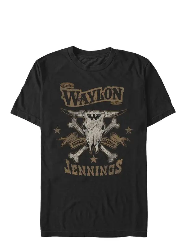 WAYLON JENNINGS Drinkin Dreamin Logo T Shirt - Black
