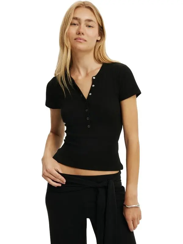 COTTON ON Blake Henley Short Sleeve Top - Black
