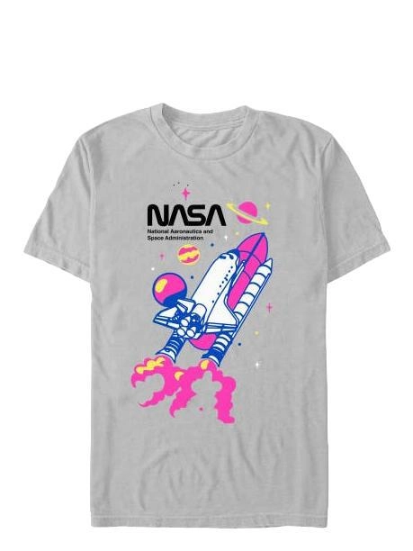 NASA Colorful Rocket Logo Short Sleeve Graphic T-shirt - Ice Grey