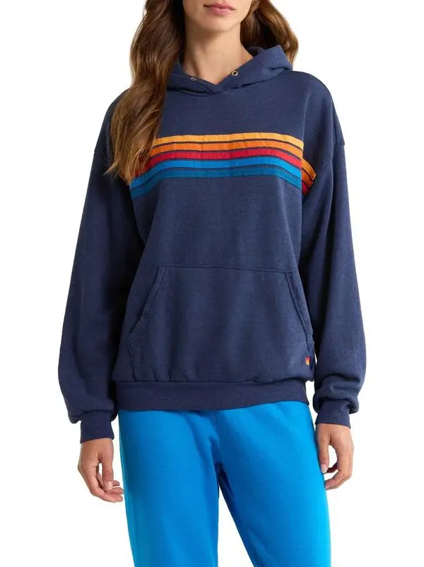 Aviator Nation 5 Stripe Hoodie - Navy