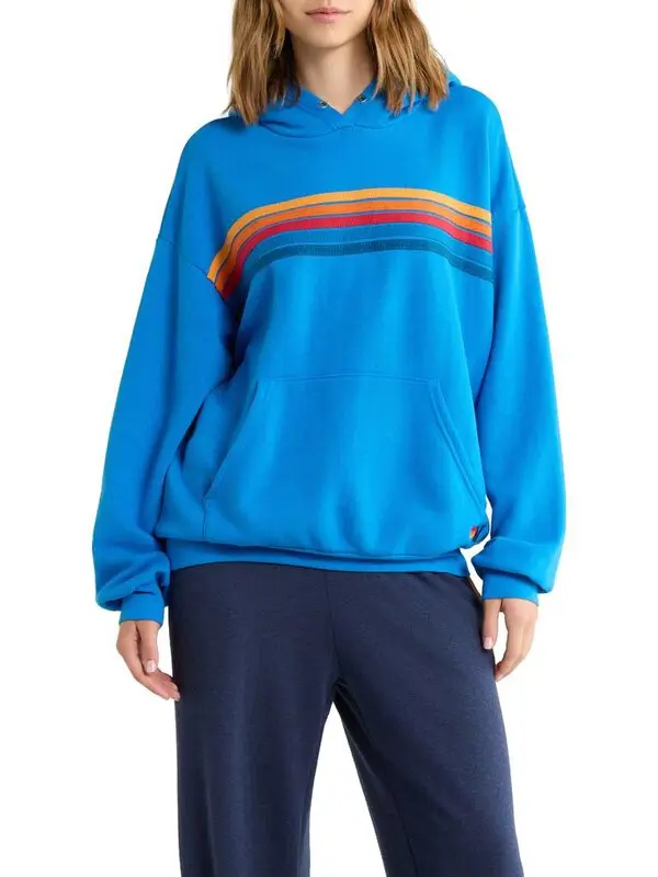 Aviator Nation 5 Stripe Hoodie - Ocean