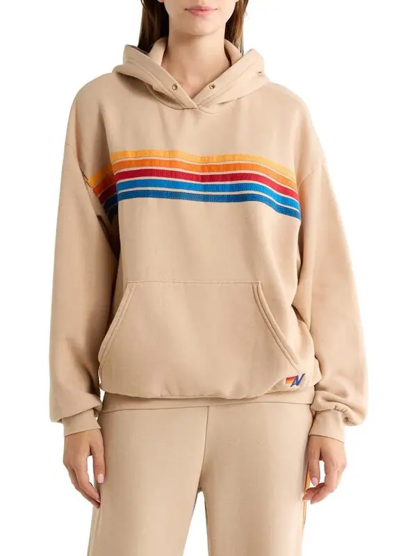 Aviator Nation 5 Stripe Hoodie - Sand