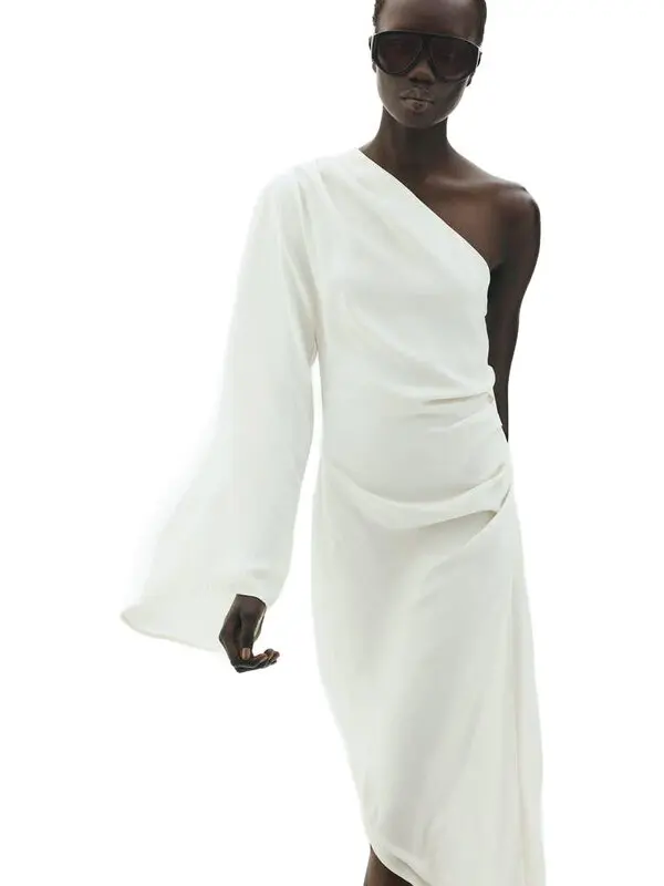 H&m Draped Asymmetric One-shoulder Dress - Ivory