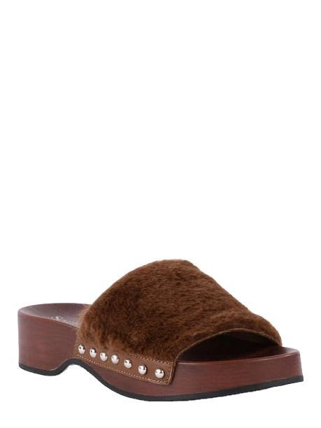 Seychelles Faux Fur Slide Sandal With Studs - Chocolate