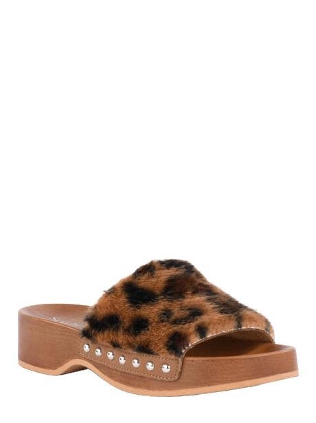 Seychelles Faux Fur Slide Sandal With Studs - Leopard
