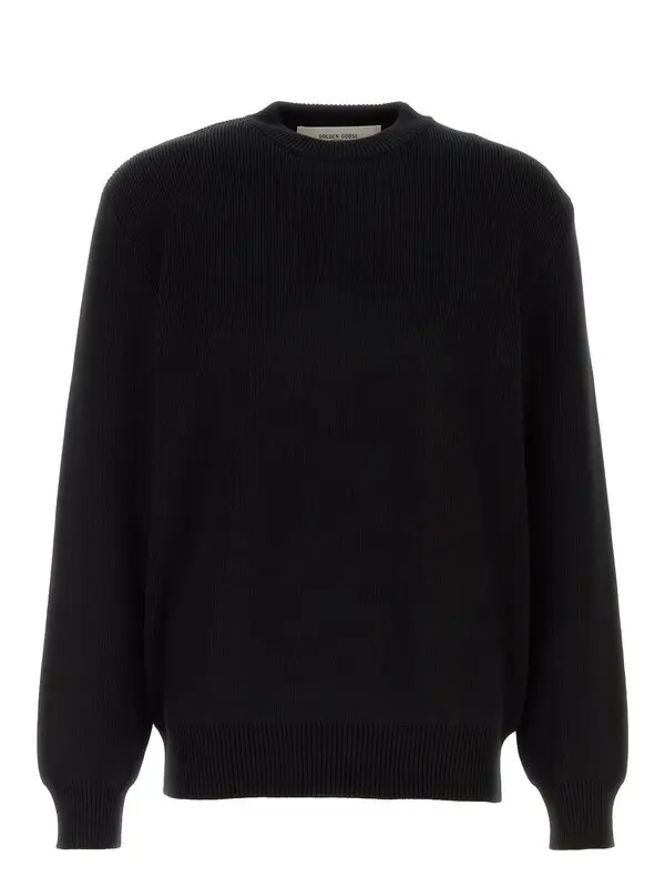GOLDEN GOOSE Stretch Cotton Blend Sweater With Logo Patch - Black