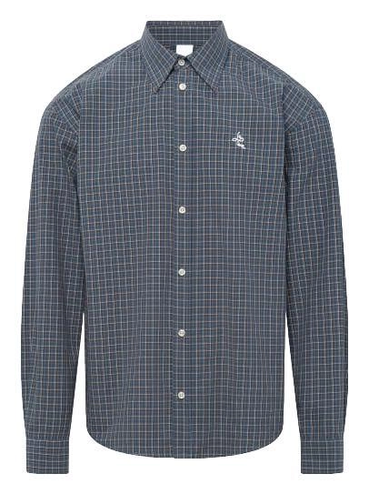 LE PERE Poplin Button Down Shirt - Blue Check