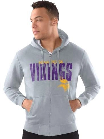 STARTER Minnesota Vikings Distressed Classic Full-zip Hoodie - Heather Gray