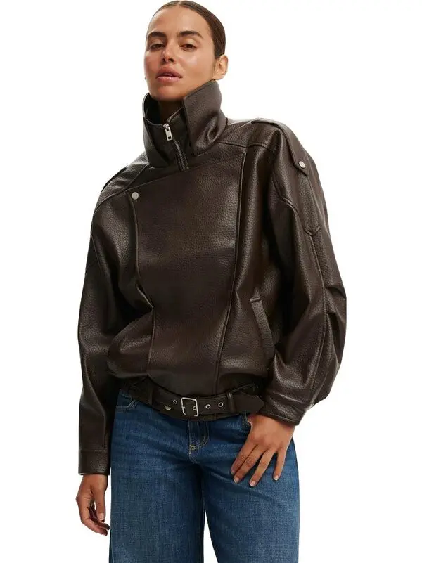COTTON ON Cove Biker Jacket - Cocoa Bark