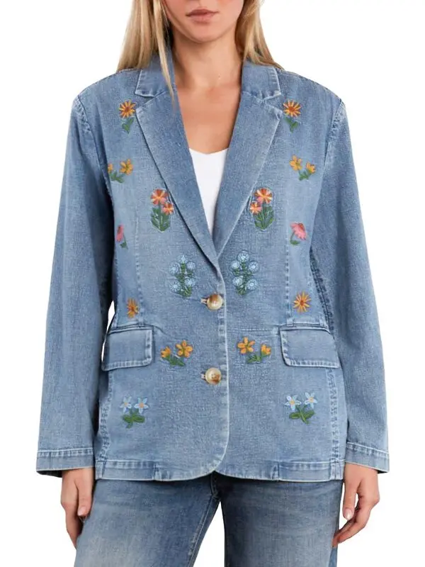BILLY T Embroidered Floral Blazer - Denim