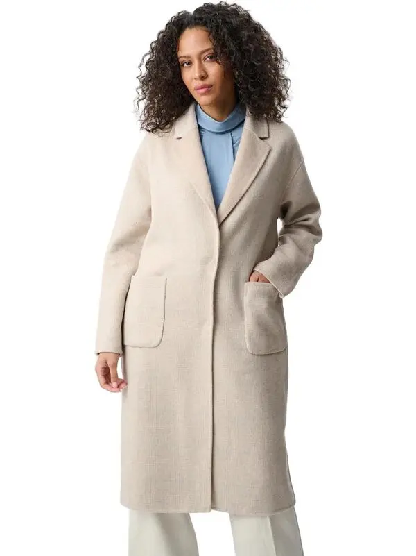Joseph Ribkoff Wool Blend Plaid Reversible Boxy Coat - Oatmeal/multi