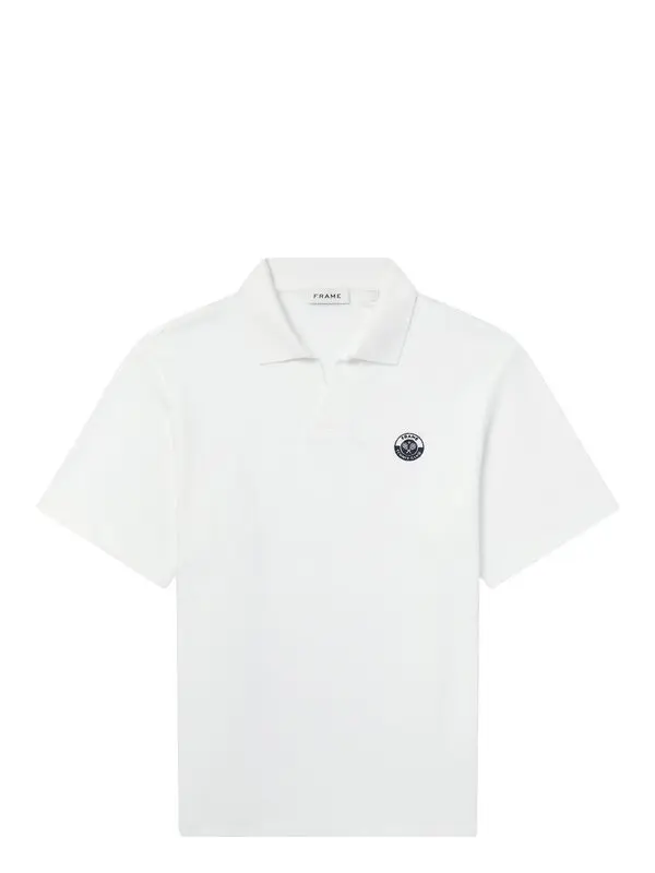 FRAME Logo-embroidered Cotton-piqué Polo Shirt - Neutrals